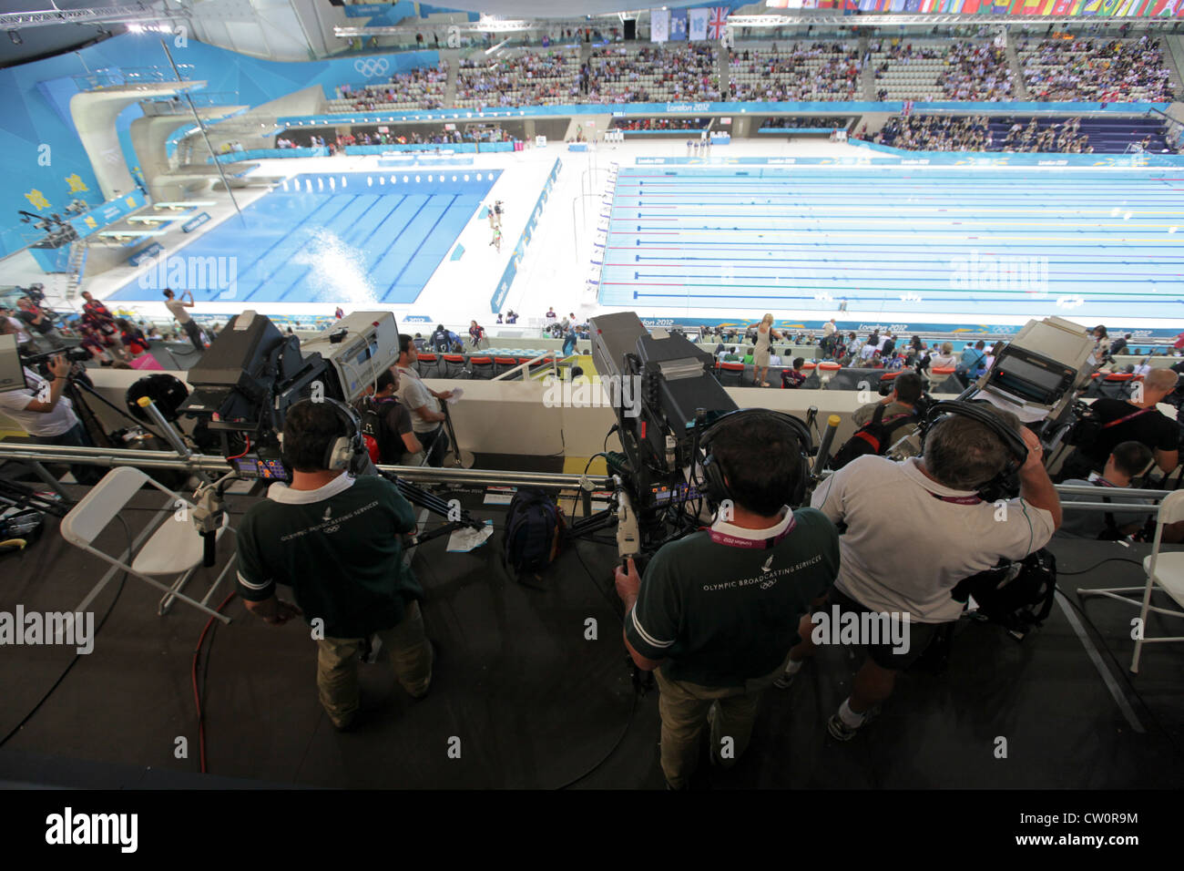 LONDON OLYMPIC GAMES AQUATICS CENTRE SWIMMING POOL VIEW FROM THE PRESS ...