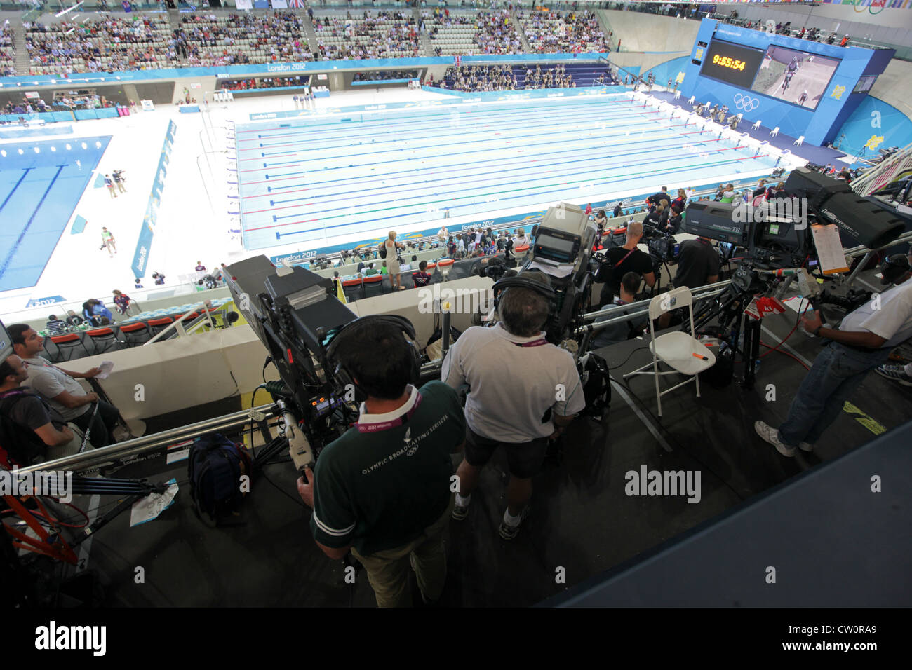 LONDON OLYMPIC GAMES AQUATICS CENTRE SWIMMING POOL VIEW FROM THE PRESS ...