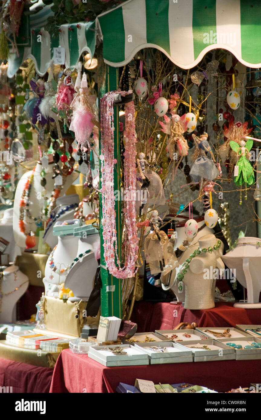 Pink necklace on jewellery stall Covent Garden London England Britain ...