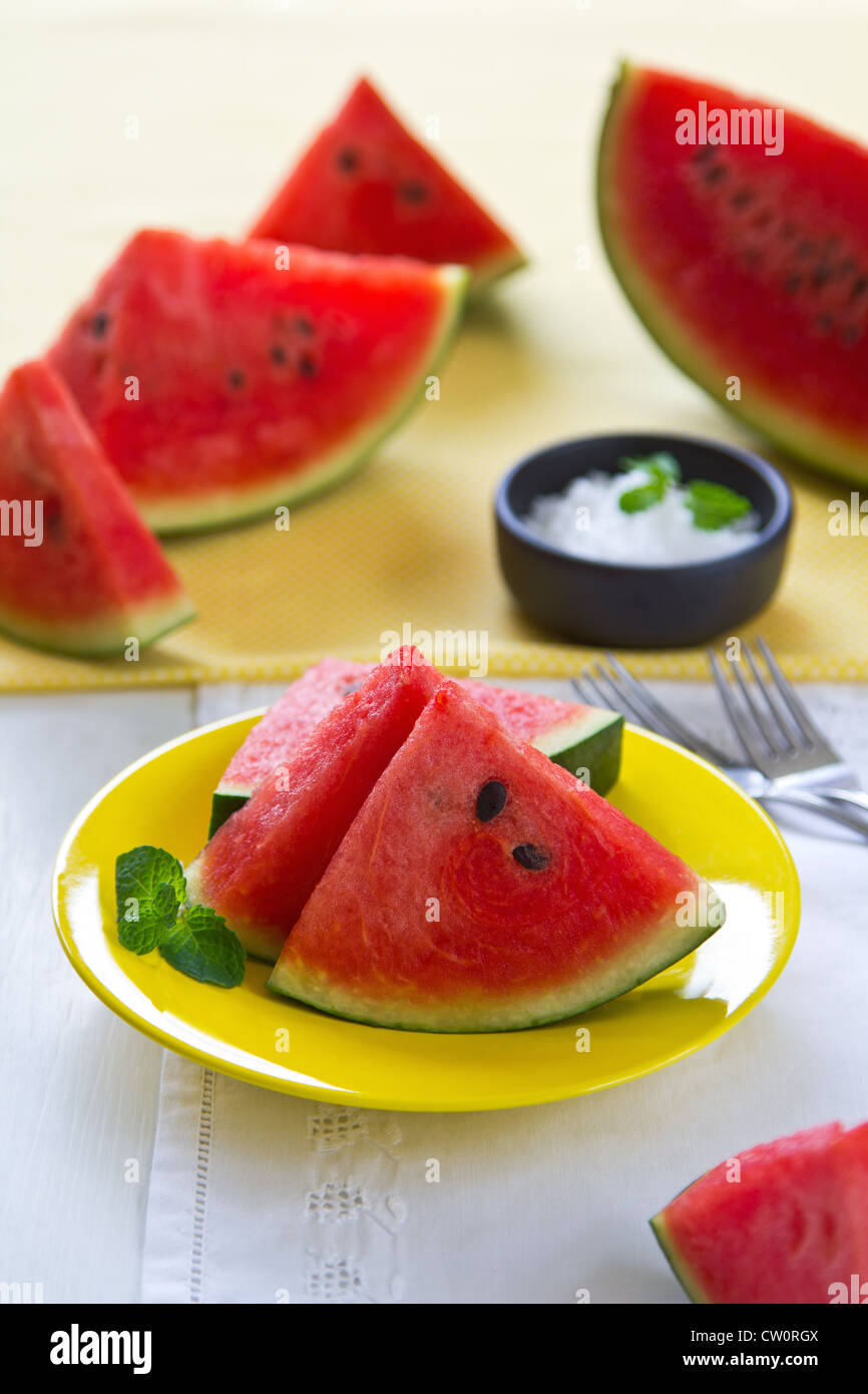 Watermelon with salt Stock Photo - Alamy