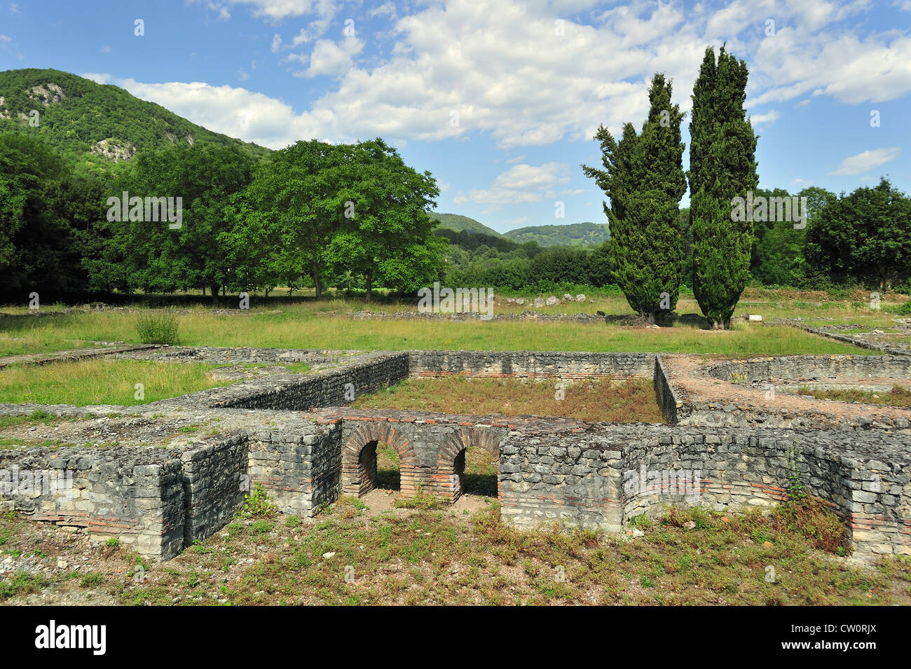 Archaeological site showing Roman ruins at Saint-Bertrand-de-Comminges ...
