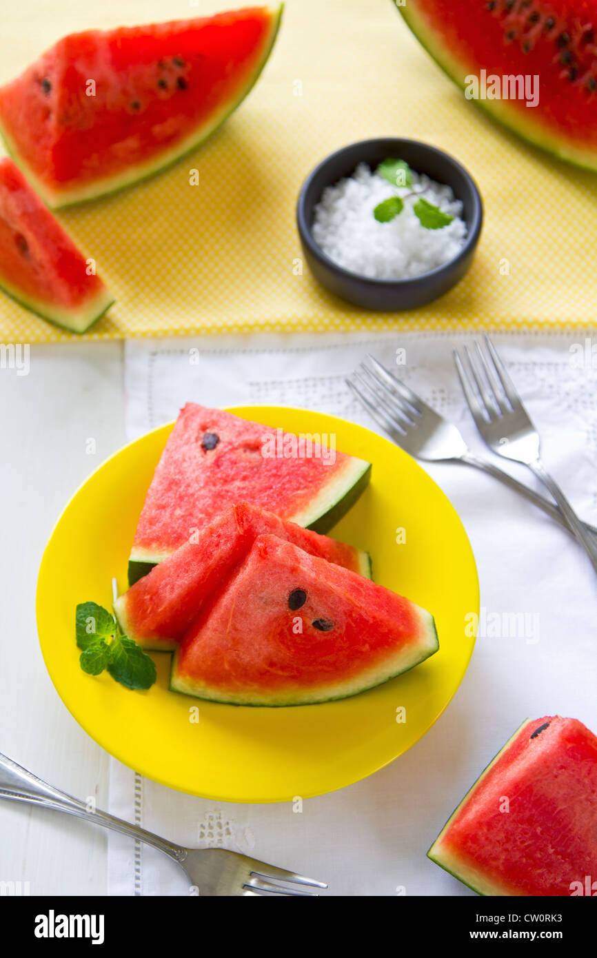 Watermelon with salt Stock Photo - Alamy