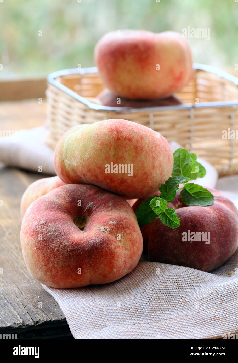 ripe juicy peaches fig variety, on the table Stock Photo - Alamy