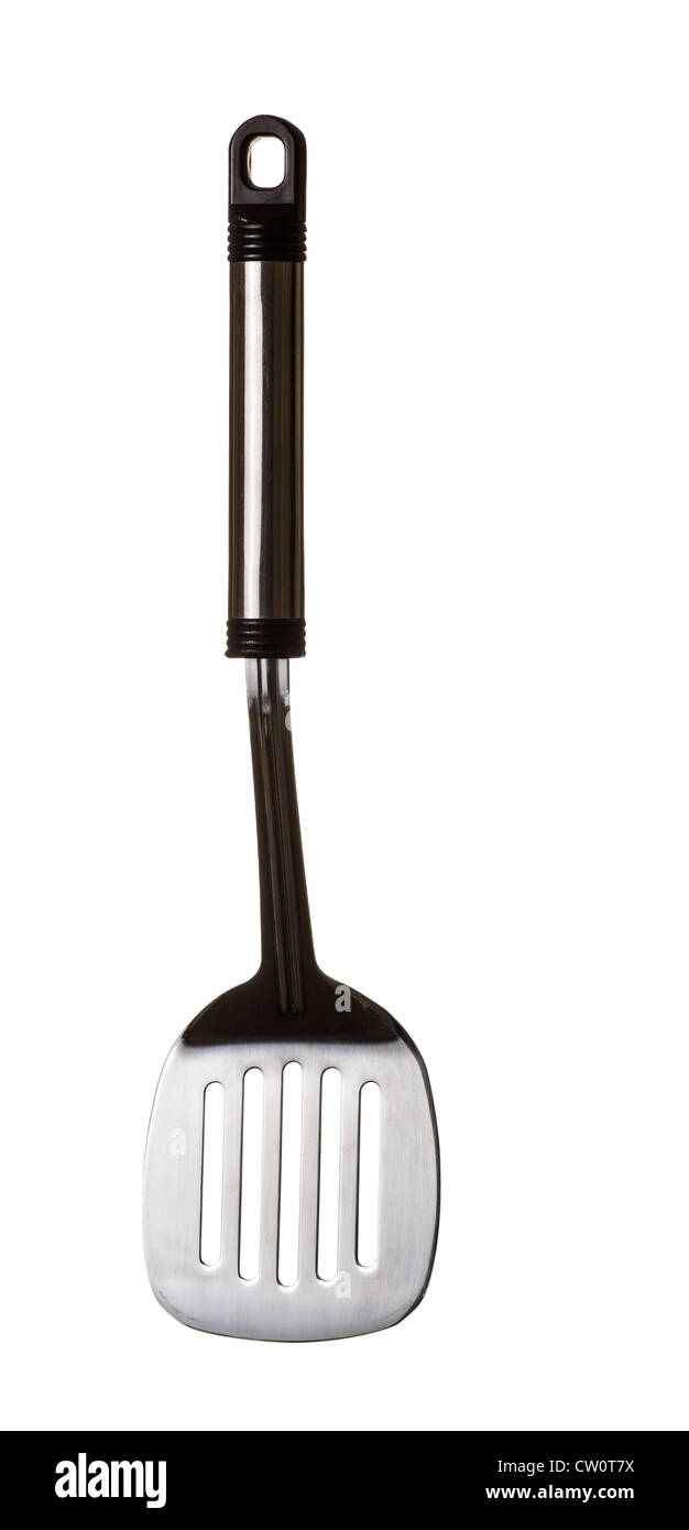 Stainless Steel kitchen spatula on white background Stock Photo - Alamy