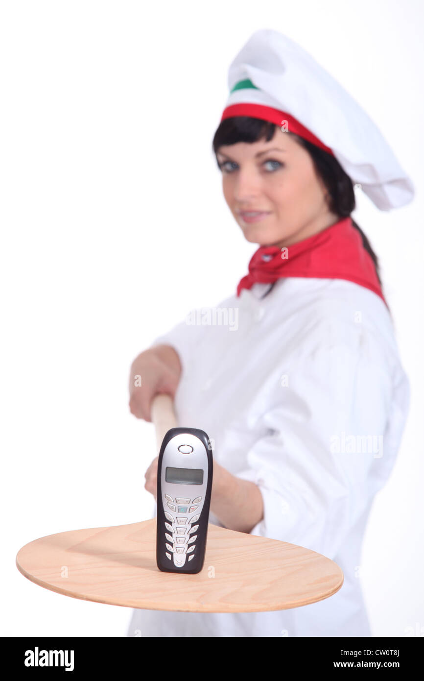 portrait of a female pizza chef Stock Photo - Alamy