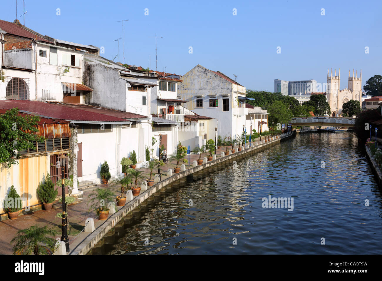 Old colonial heritage buildings on the Melaka River in Melaka Stock ...