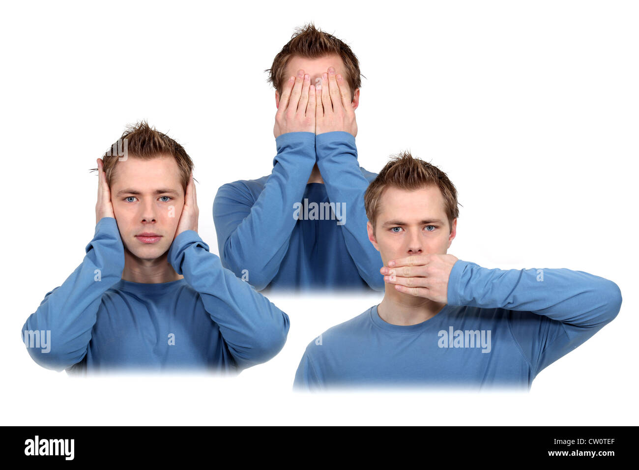 Can't see, can't hear, can't talk Stock Photo - Alamy