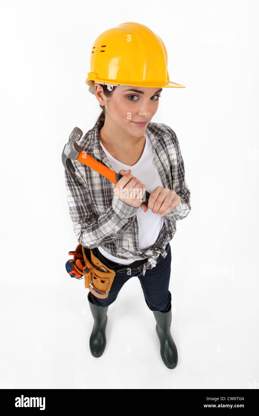 Woman with hammer Stock Photo - Alamy