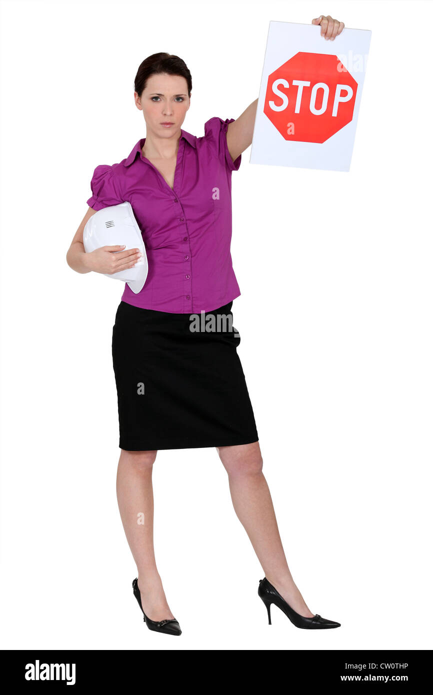 Architect with a stop sign Stock Photo - Alamy