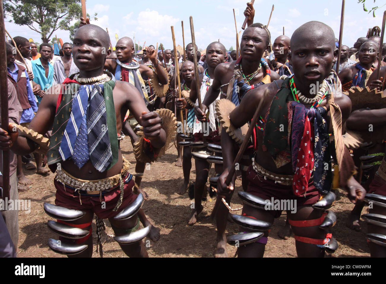 Bamasaba youth dance as they wait to under go Imbalu, cultural ...