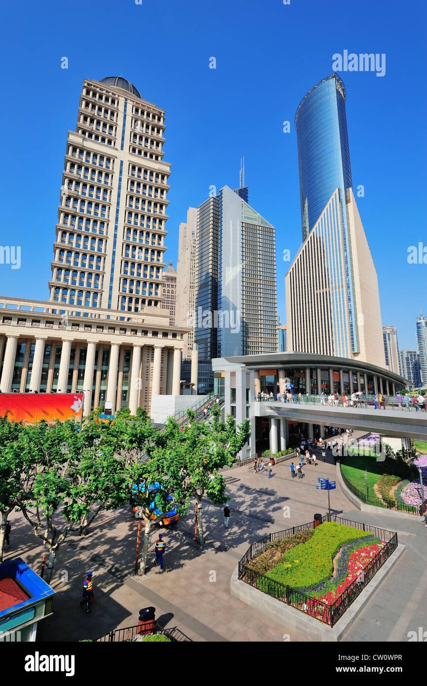 Shanghai street view with skyscrapers and blue sky Stock Photo - Alamy