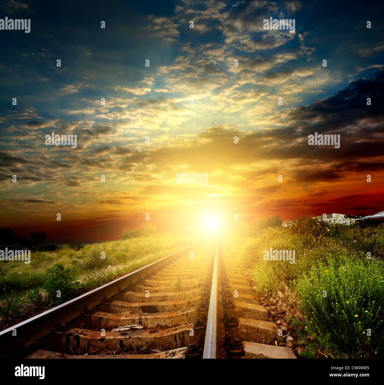 railway into the sunset Stock Photo - Alamy