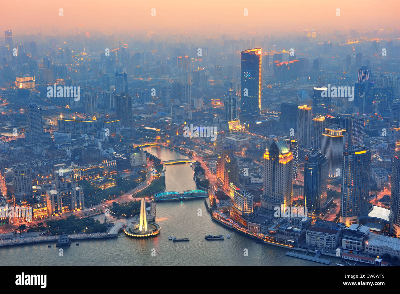 Shanghai aerial view with urban architecture and sunset Stock Photo - Alamy