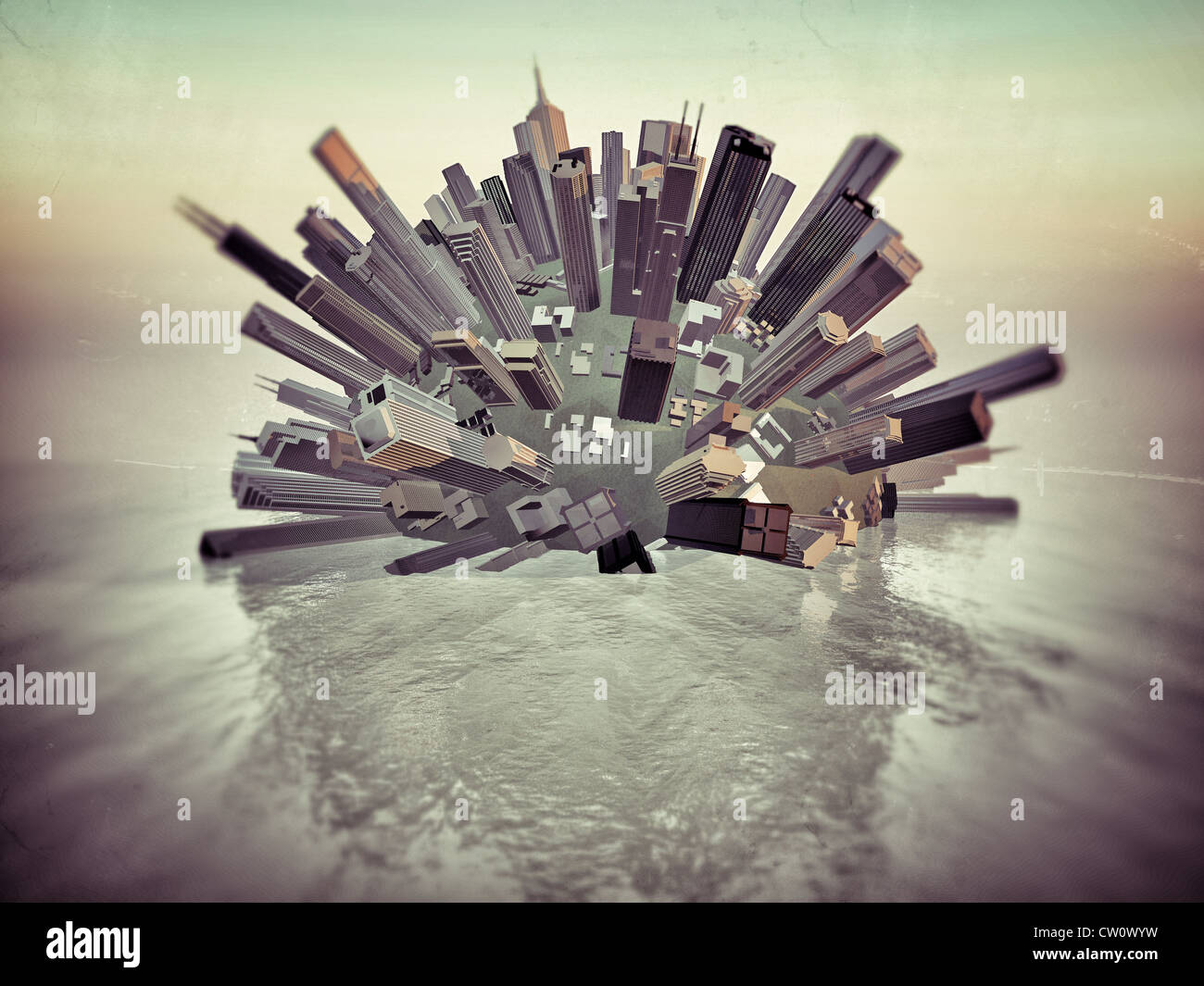 futuristic downtown sinking down the sea Stock Photo - Alamy