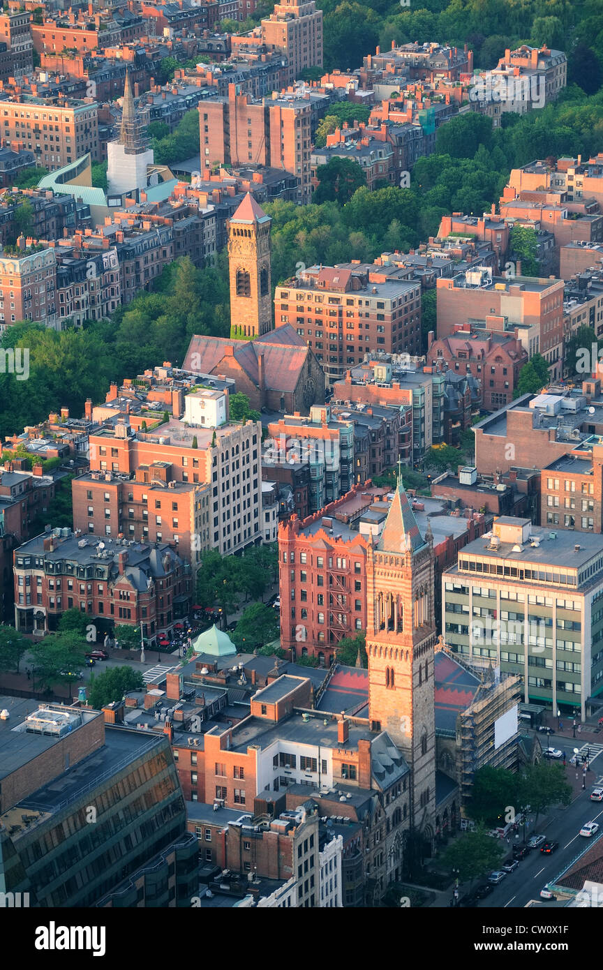 Boston city downtown aerial view with urban historical buildings at ...