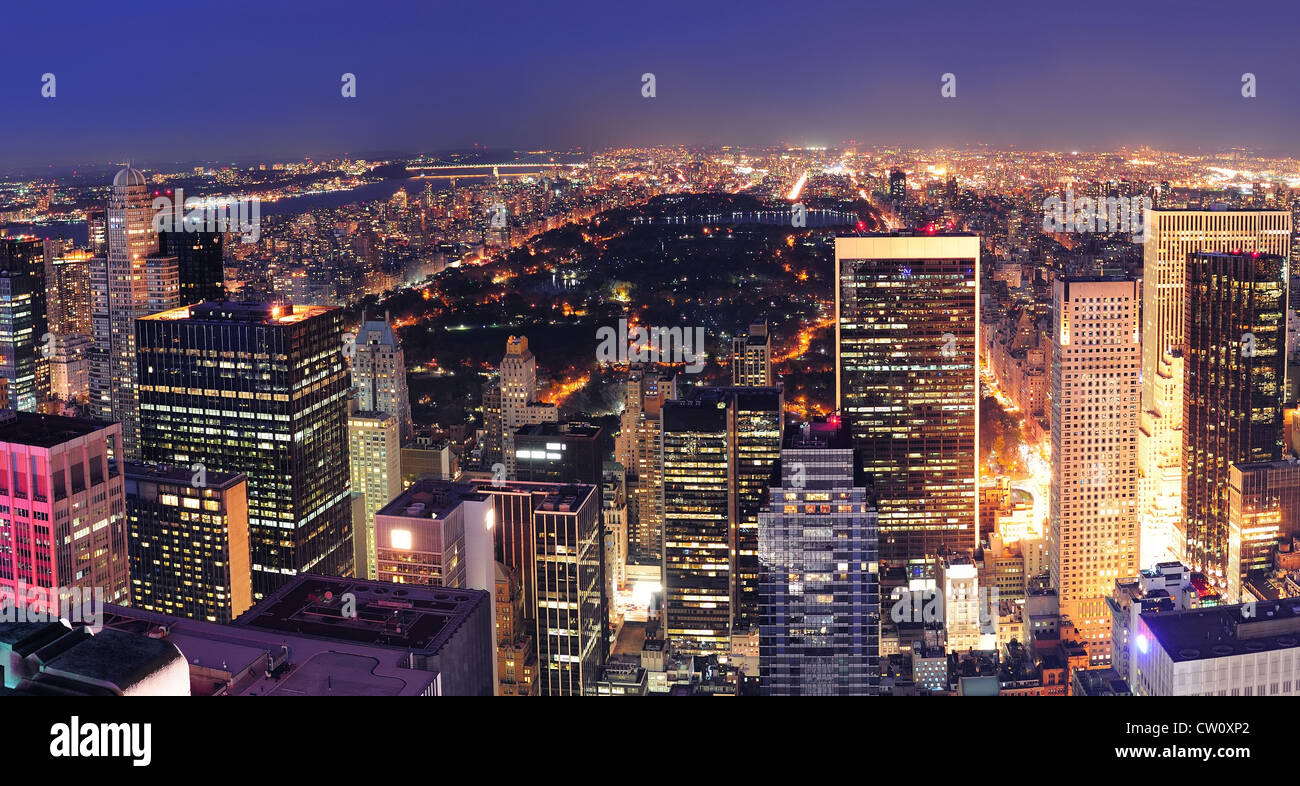 New York City Central Park panorama aerial view at night Stock Photo ...
