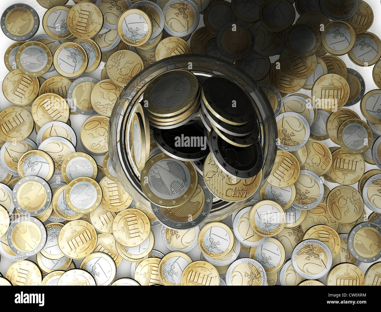 euro coins in a glass cup Stock Photo - Alamy