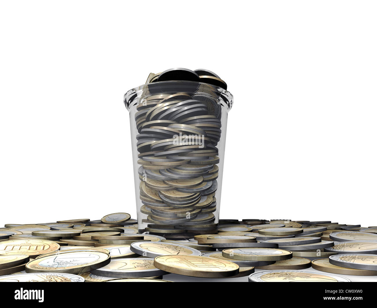 euro coins in a glass cup Stock Photo - Alamy