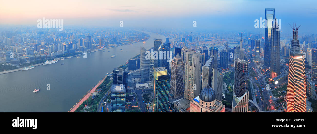 Shanghai aerial view with urban architecture and sunset panorama Stock ...