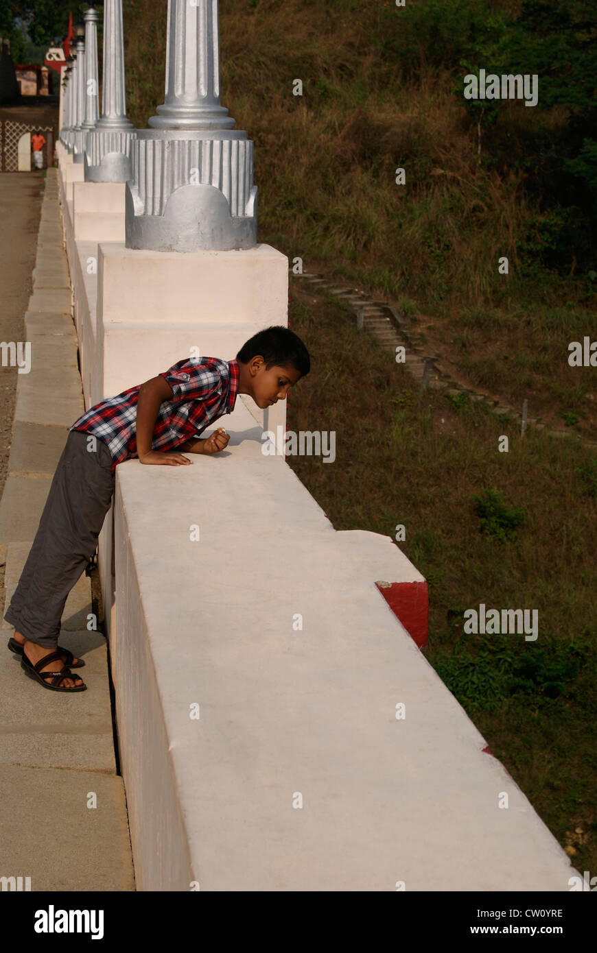 Small Child Boy Seeing Dam site Sceneries from the Very Big top of Dam ...