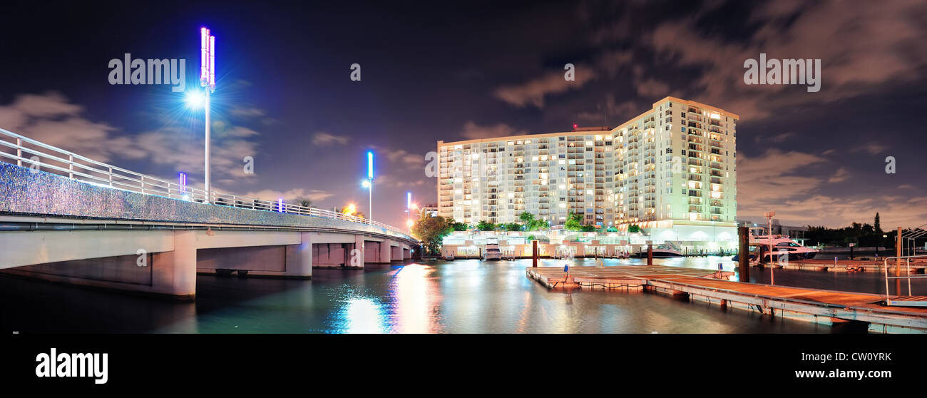 Miami south beach water front night view Stock Photo - Alamy