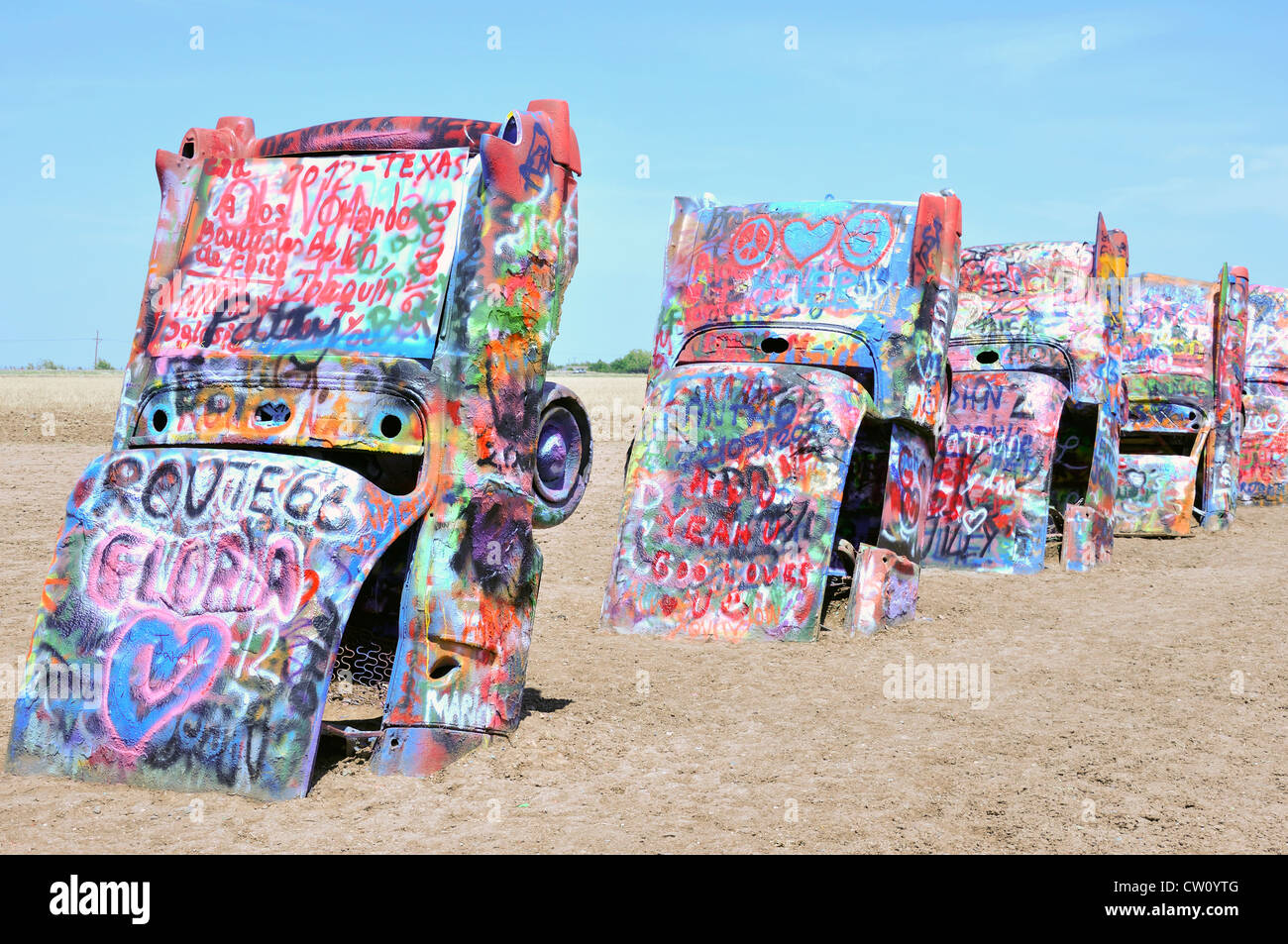 Cadillac Ranch along the historic Route 66, Amarillo, Texas, USA Stock ...
