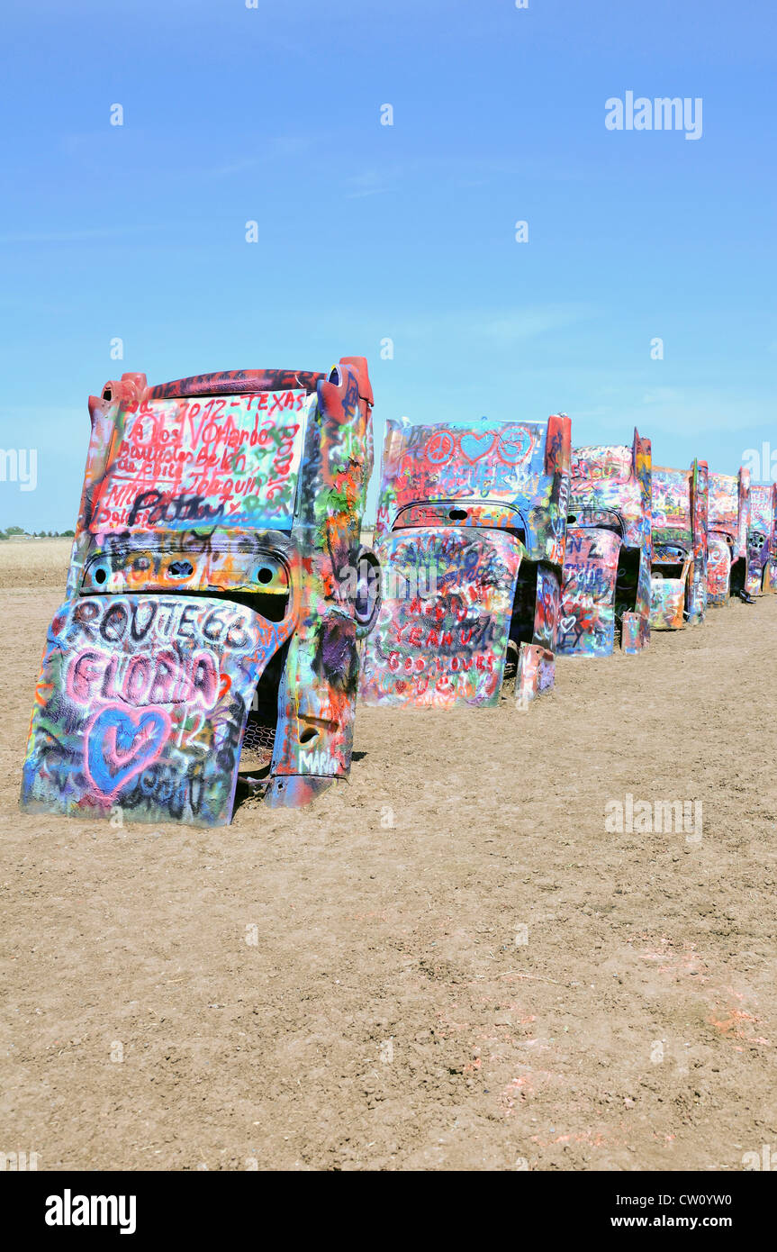 Cadillac Ranch along the historic Route 66, Amarillo, Texas, USA Stock ...