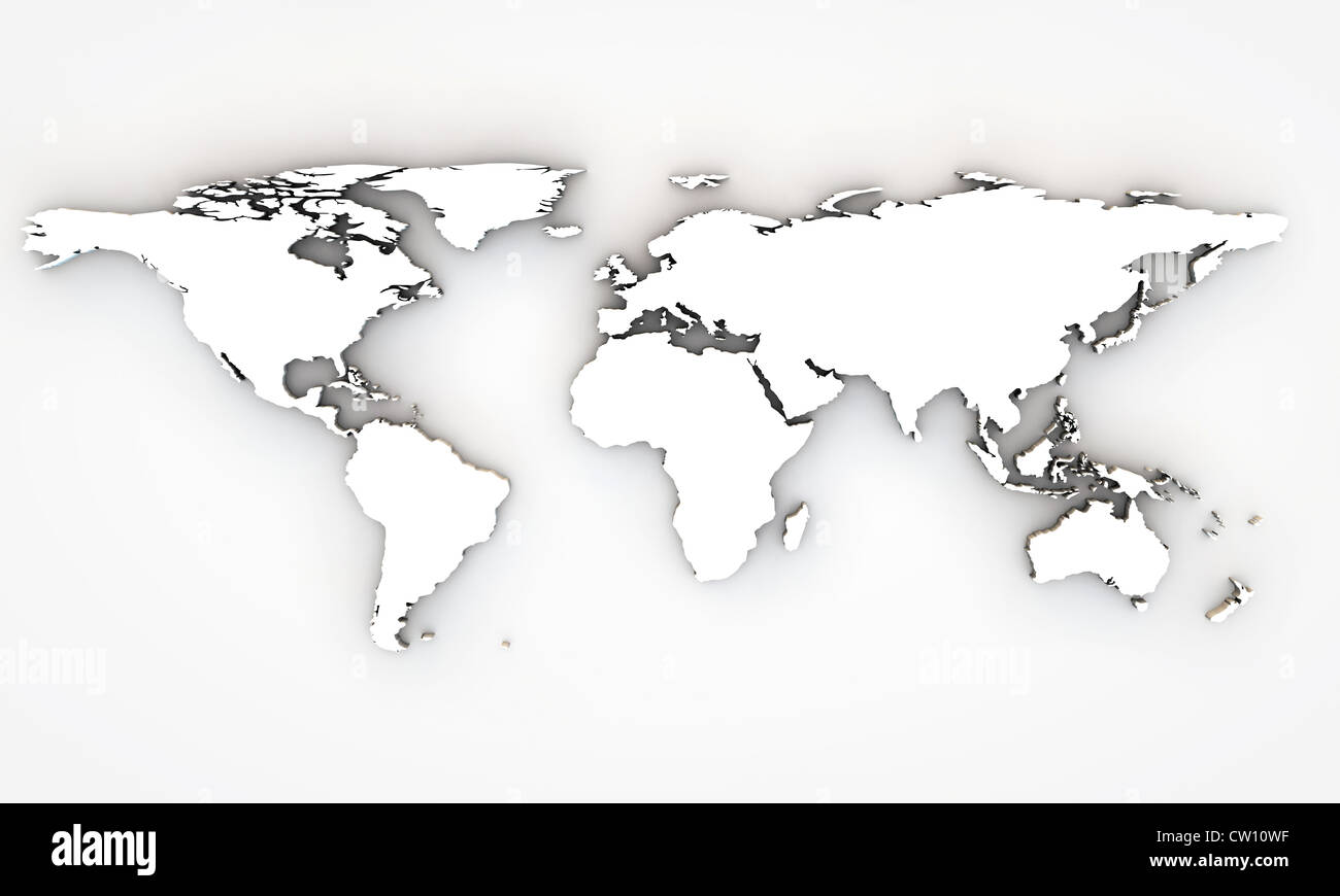 3d world map with extrude continents Stock Photo - Alamy