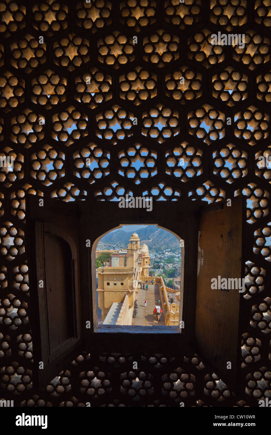 A small window in the Amber Fort reveals the entrance to the main gate ...