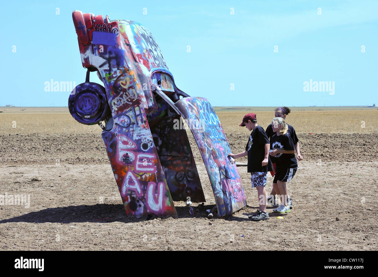 Cadillac Ranch along the historic Route 66, Amarillo, Texas, USA Stock ...
