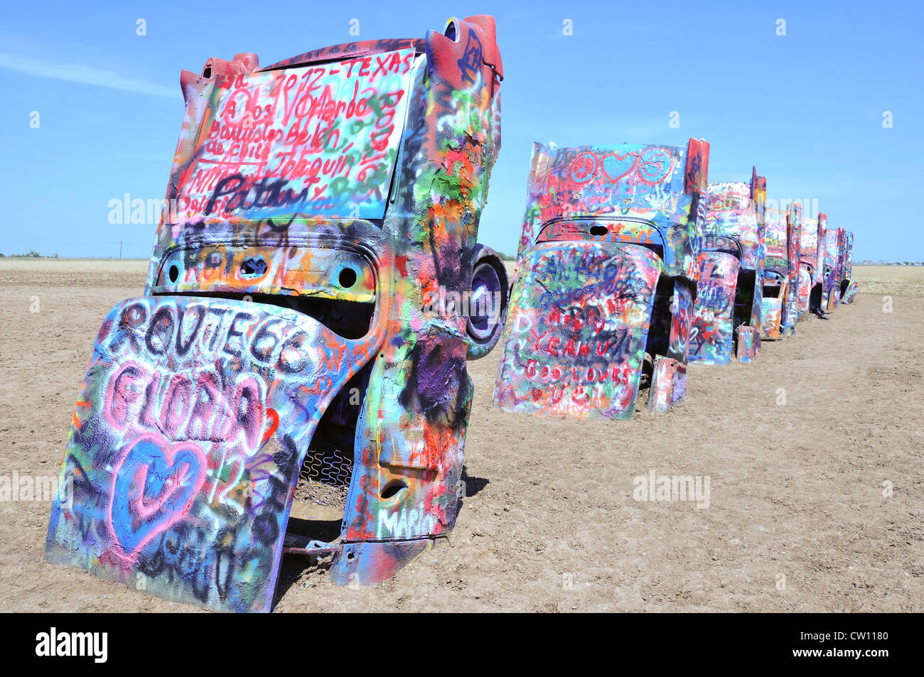 Cadillac Ranch along the historic Route 66, Amarillo, Texas, USA Stock ...