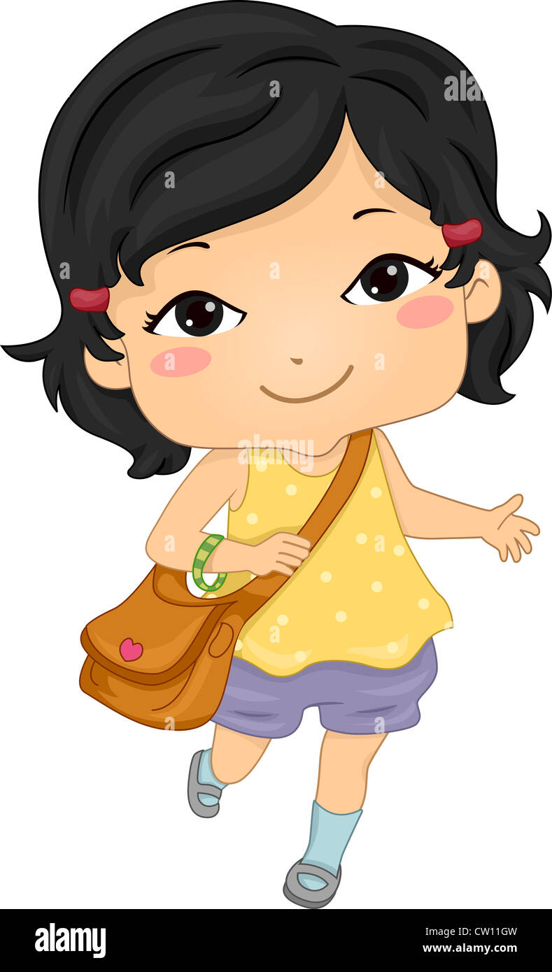 Illustration of an Asian Girl on Her Way to School Stock Photo - Alamy