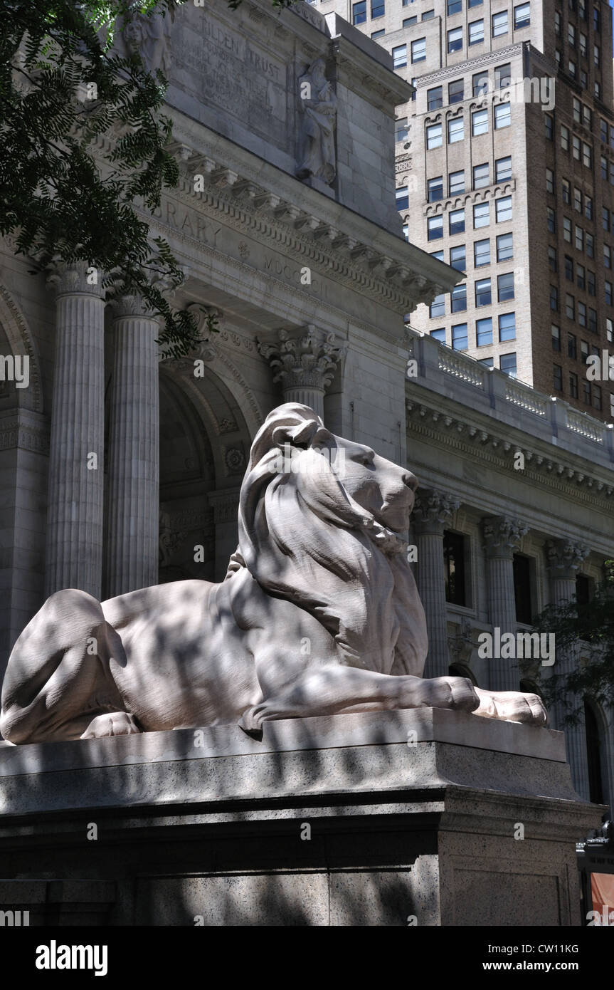 Lion sculpture at a library, New York City, USA Stock Photo - Alamy