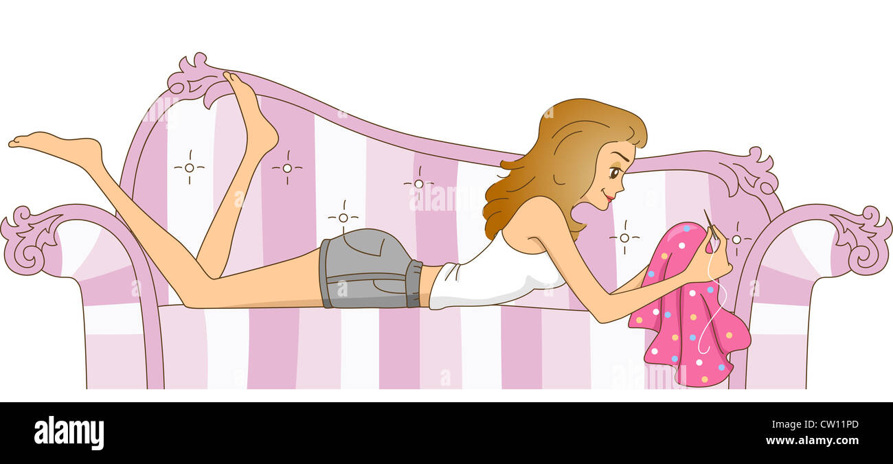 Header Illustration Featuring a Woman Sewing Stock Photo - Alamy