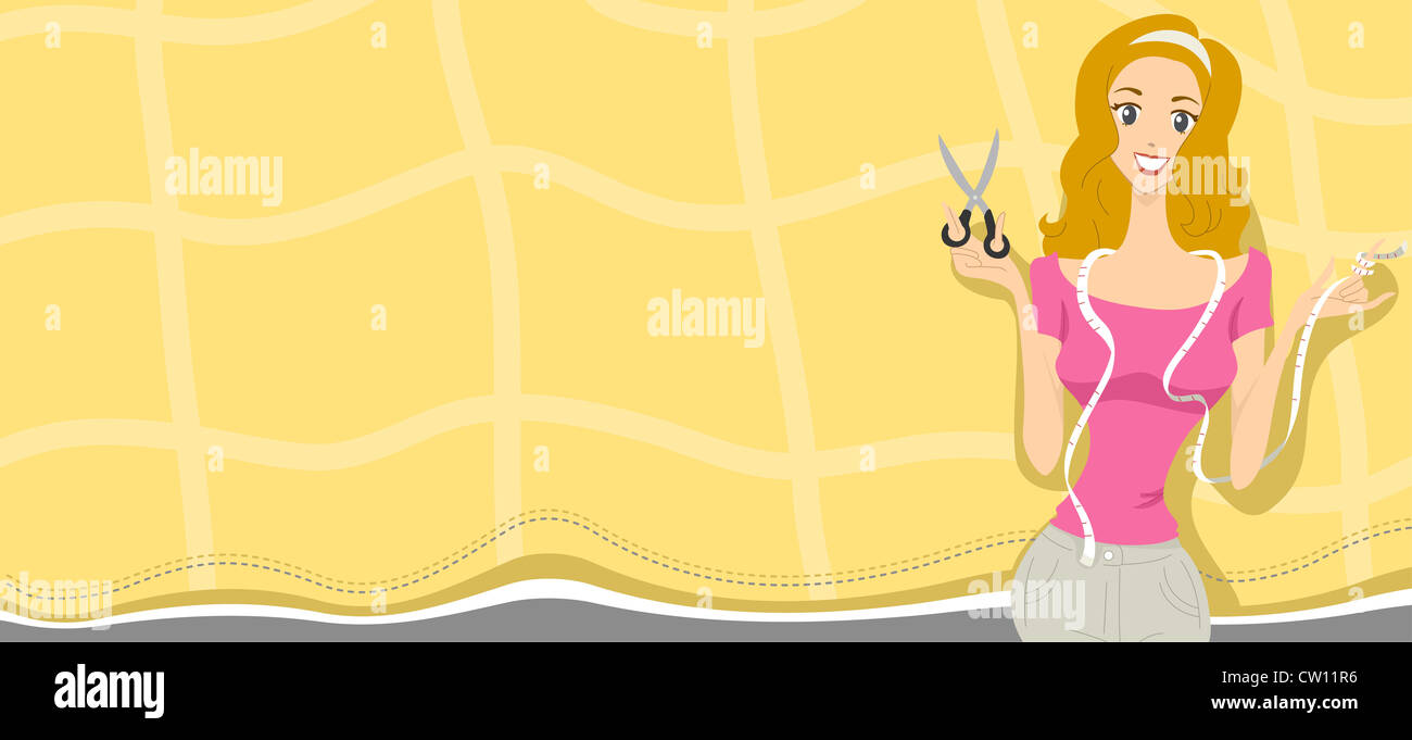 Header Illustration Featuring a Woman Holding Sewing Materials Stock ...