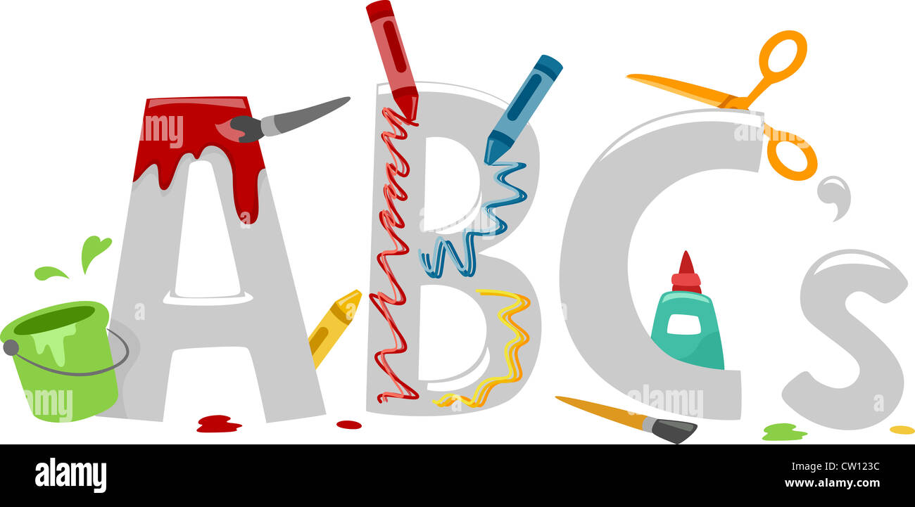 Text Illustration Featuring Art Materials - ABCs of Art Stock Photo - Alamy