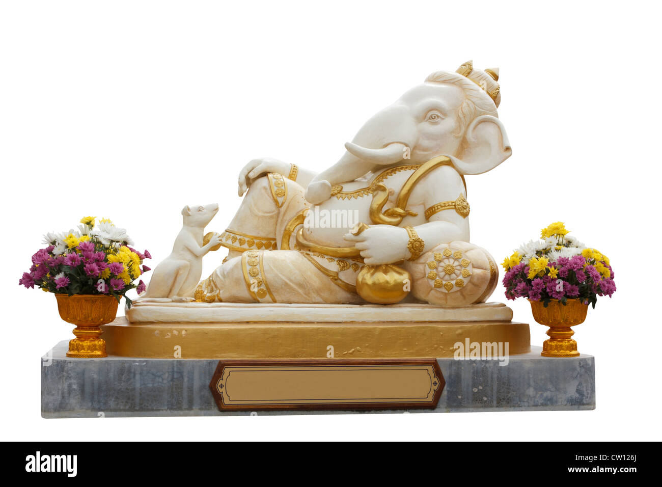 Sculpture of Ganesh Hindu God (elephant - headed god) over a white ...