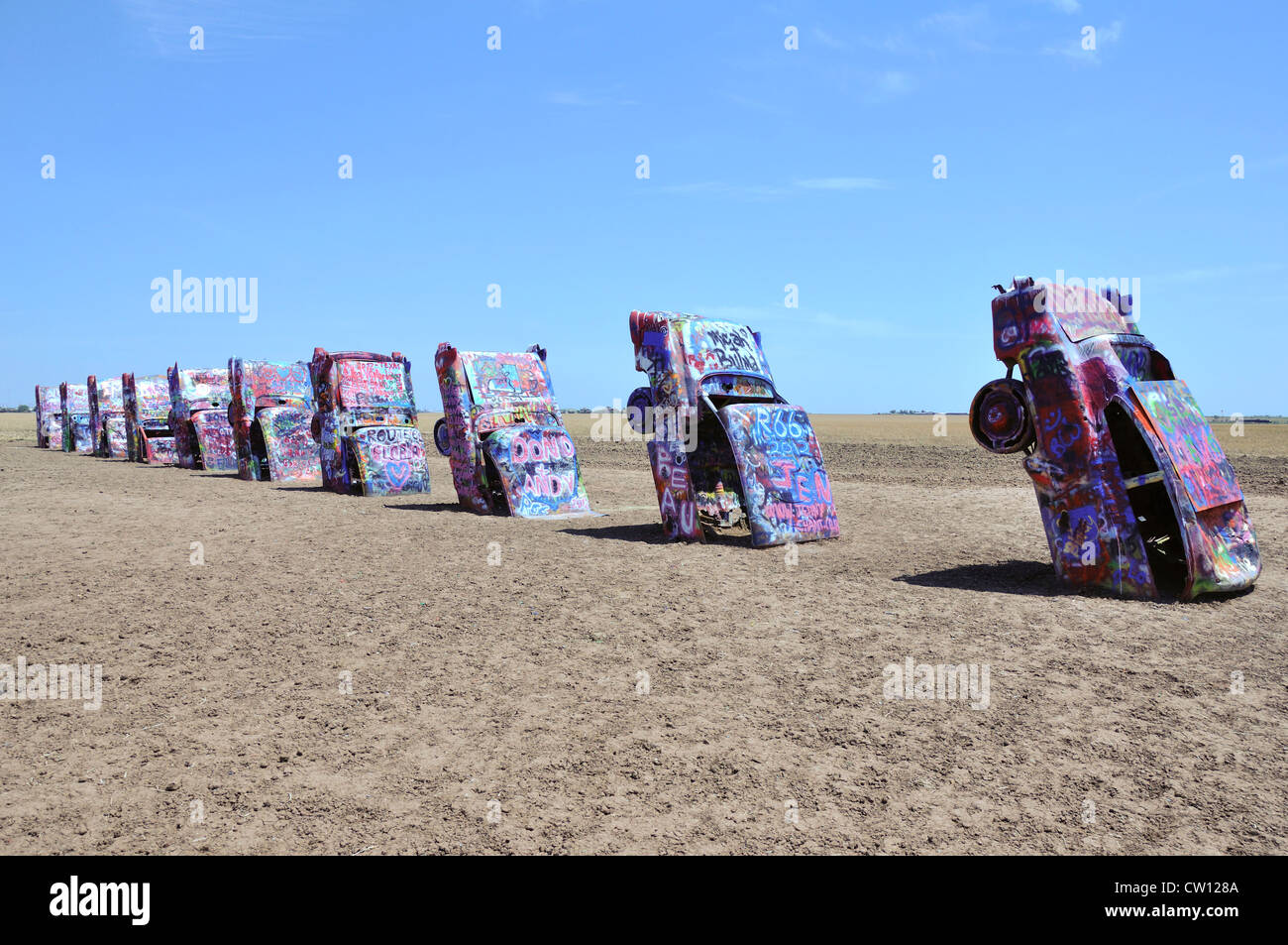 Cadillac Ranch along the historic Route 66, Amarillo, Texas, USA Stock ...