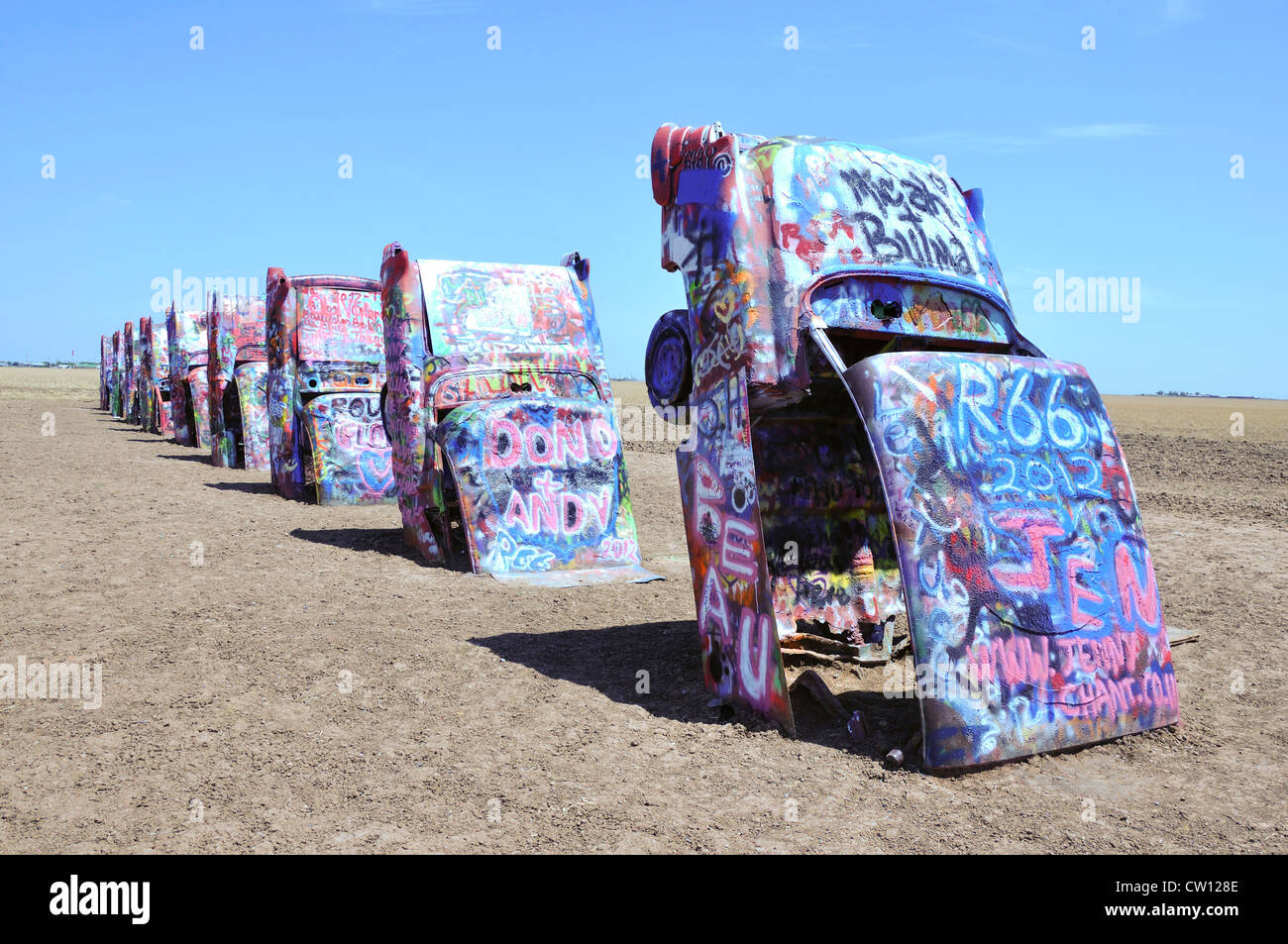 Cadillac Ranch along the historic Route 66, Amarillo, Texas, USA Stock ...