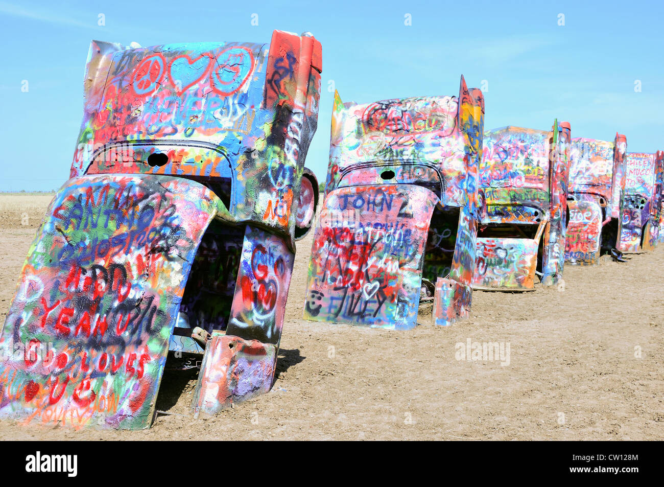 Cadillac Ranch along the historic Route 66, Amarillo, Texas, USA Stock ...