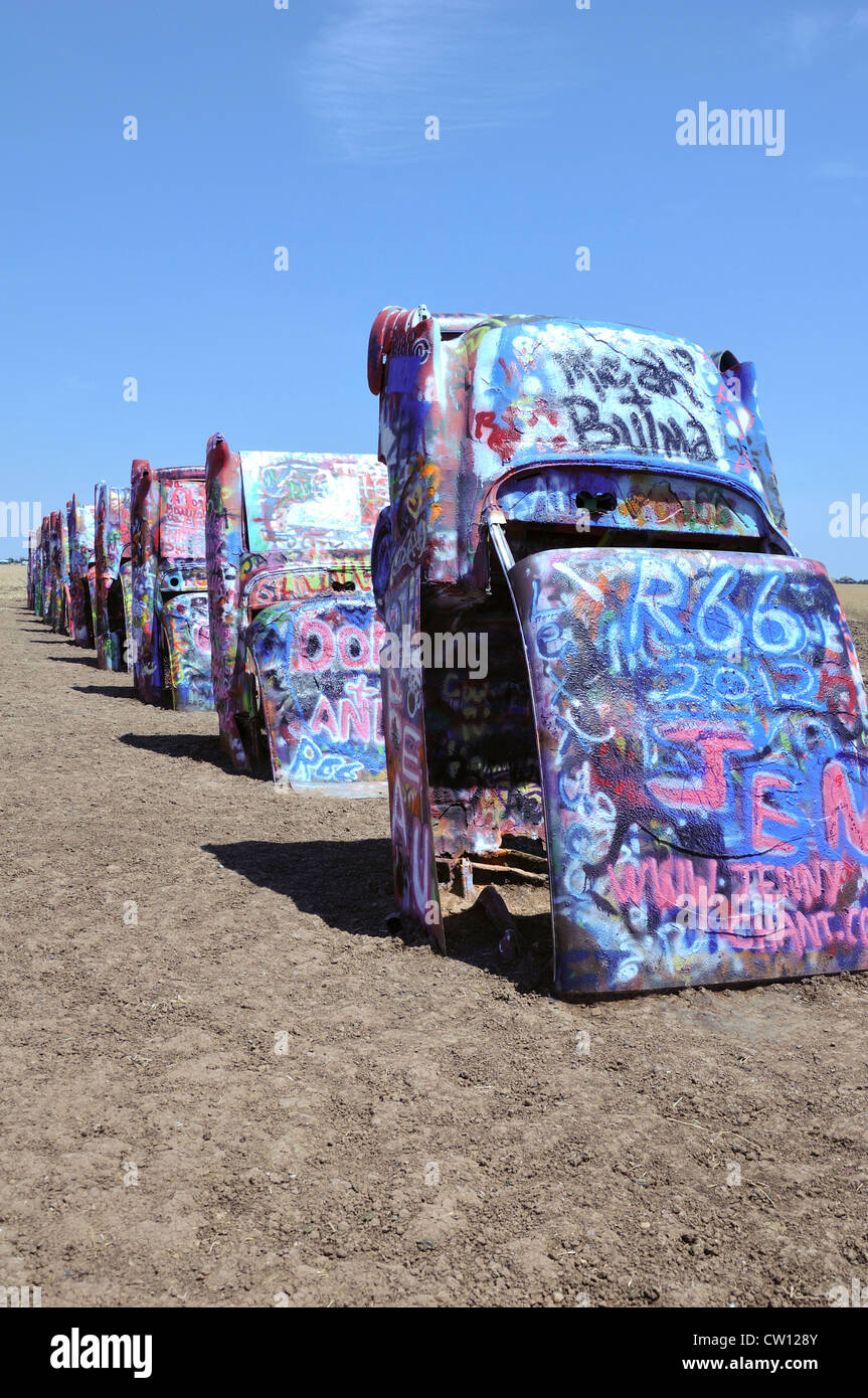 Cadillac Ranch along the historic Route 66, Amarillo, Texas, USA Stock ...