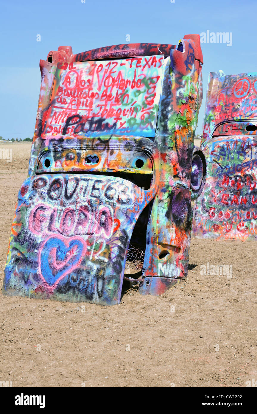 Cadillac Ranch along the historic Route 66, Amarillo, Texas, USA Stock ...