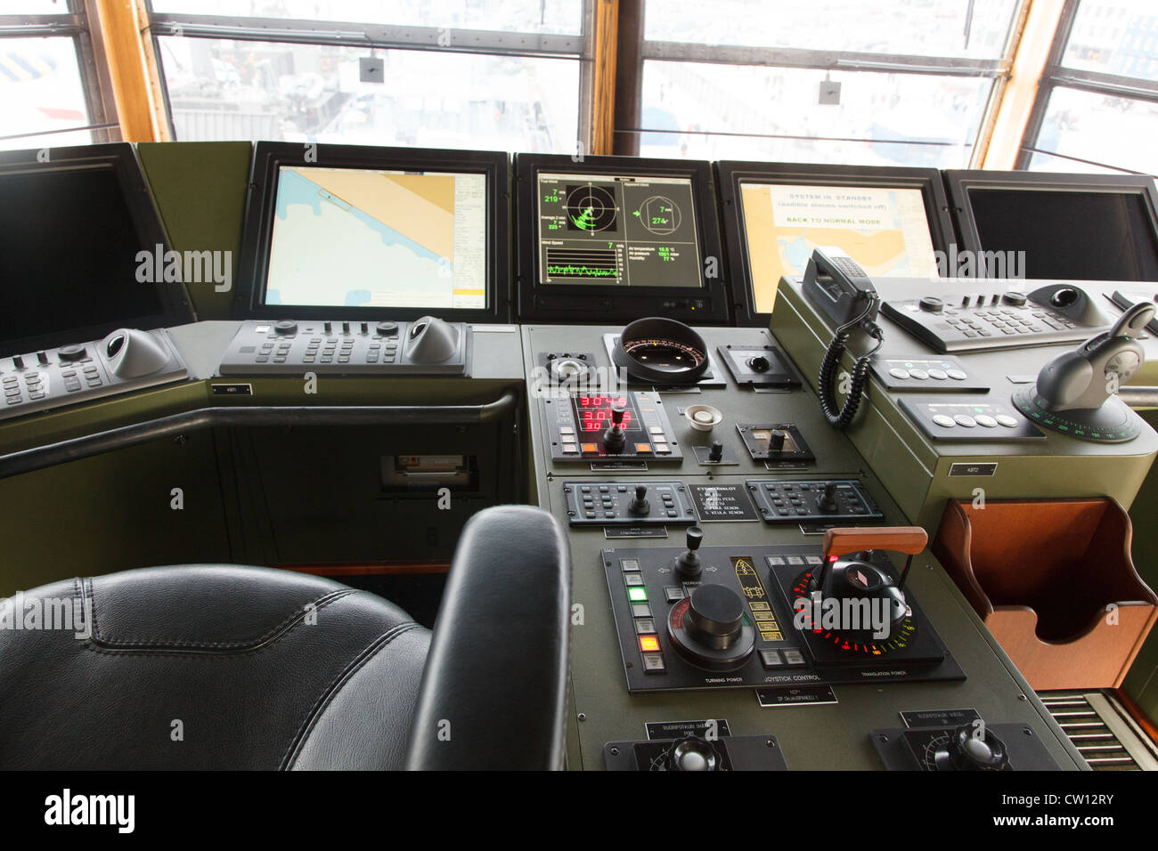 Control console of a modern multi-role ship, FNS Louhi Stock Photo - Alamy