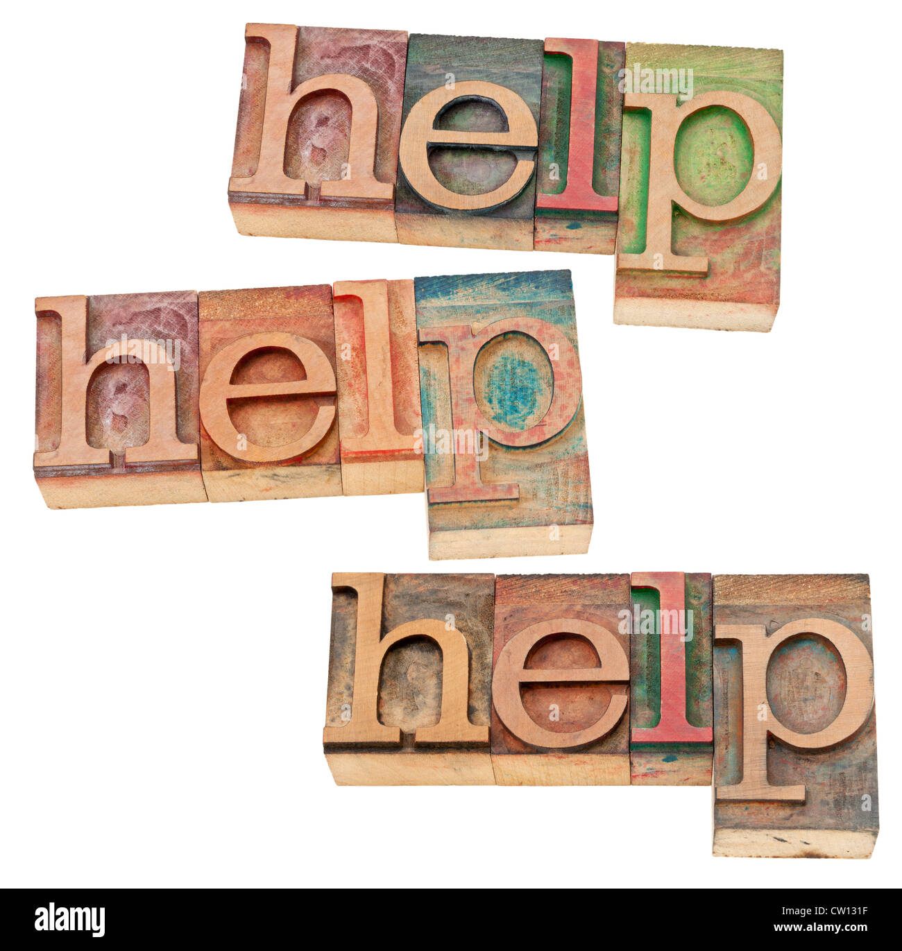 help concept - three isolated words in vintage letterpress wood type ...