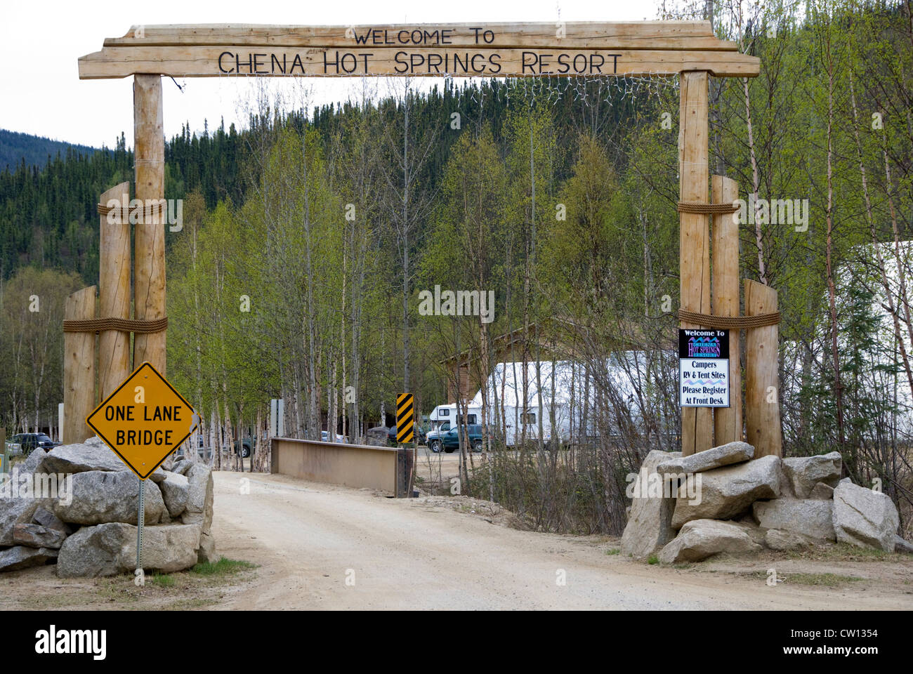 Welcome to Chena Hot Springs Resort Alaska Stock Photo - Alamy