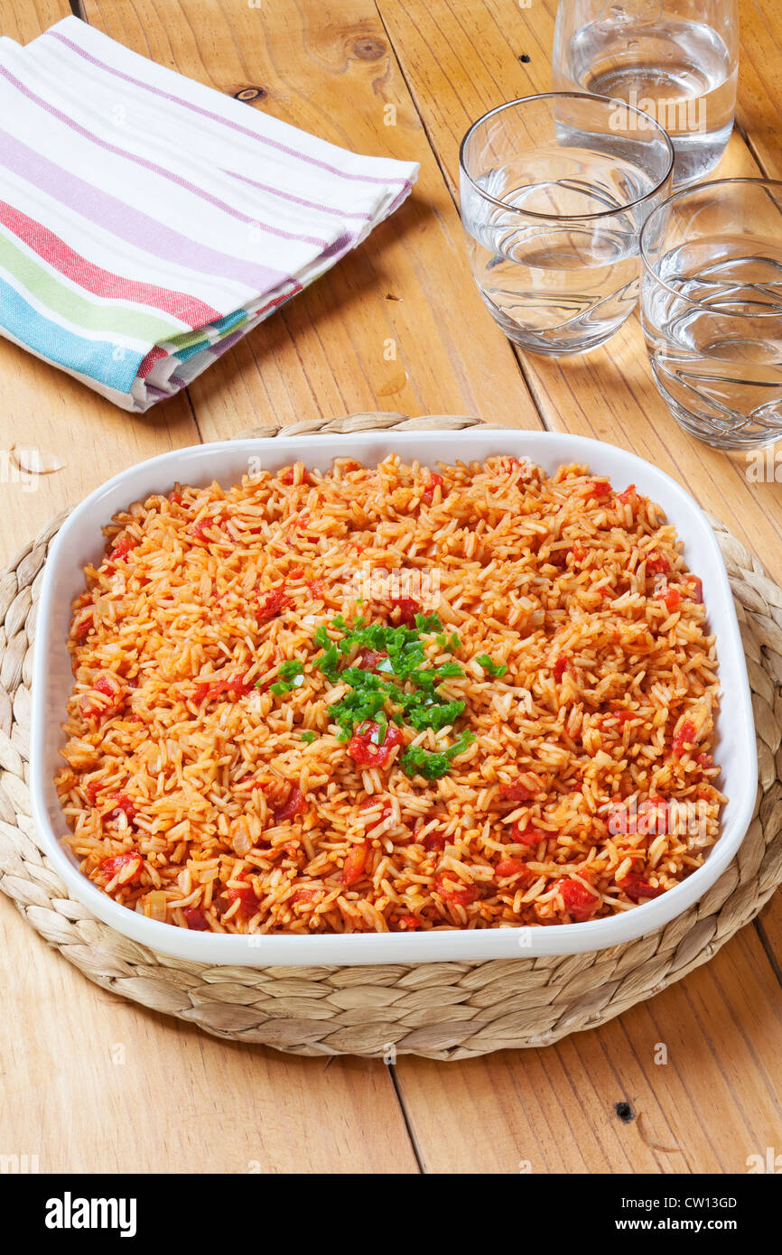 Spanish rice, perfect accompaniment for all Mexican dishes, topped with ...