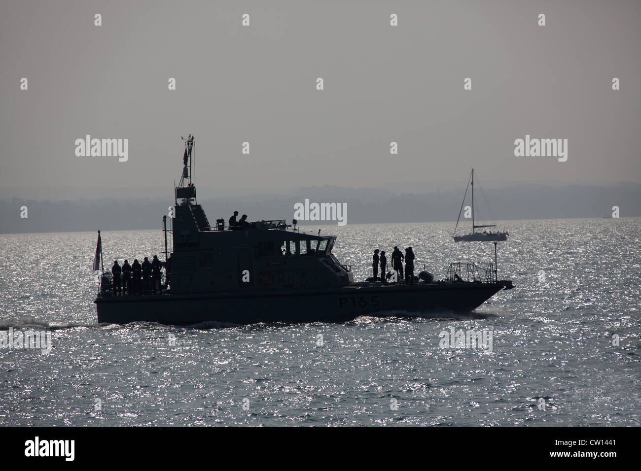 City of Portsmouth, England. Silhouetted view of the Royal Navy Archer ...