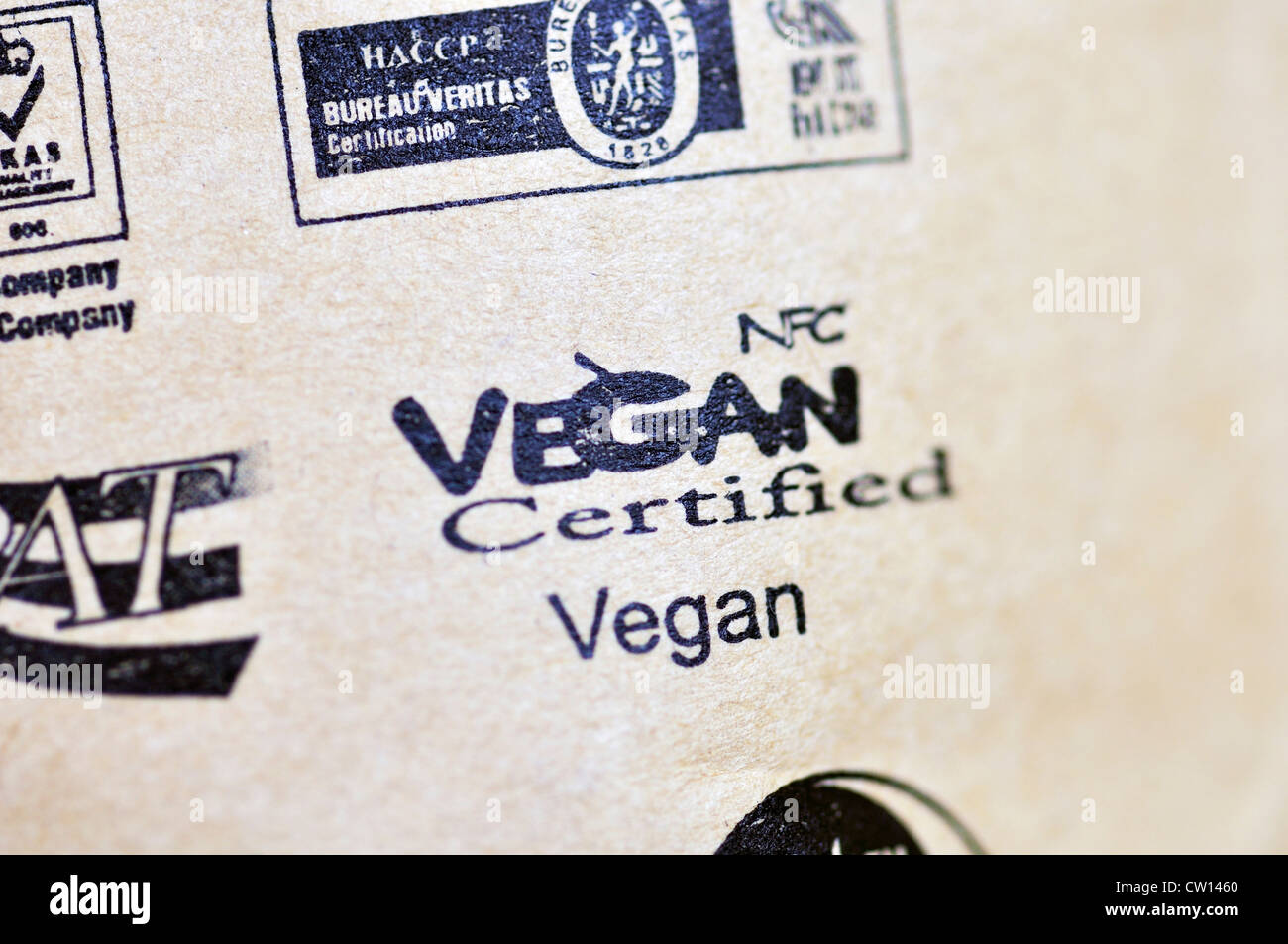 Vegan certified sign on food package Stock Photo - Alamy
