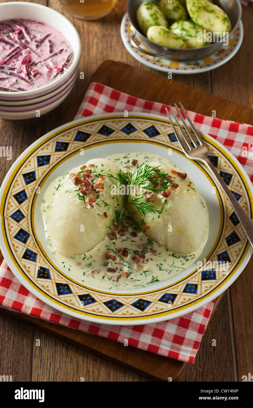 Cepelinai Zeppelin Dumplings and Borscht Lithuanian food Stock Photo ...