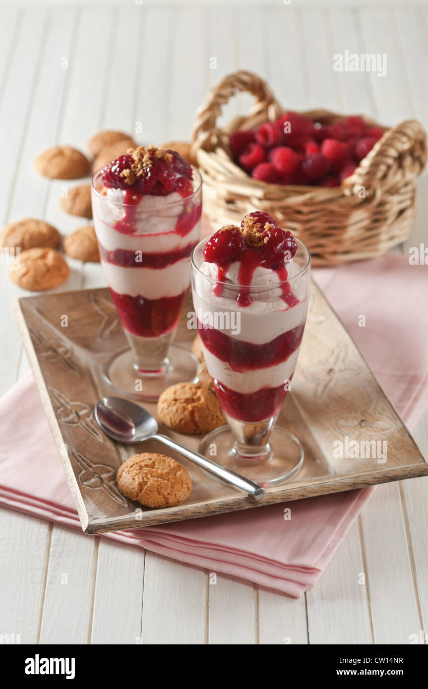 Raspberry syllabub Fruit and cream dessert Stock Photo - Alamy